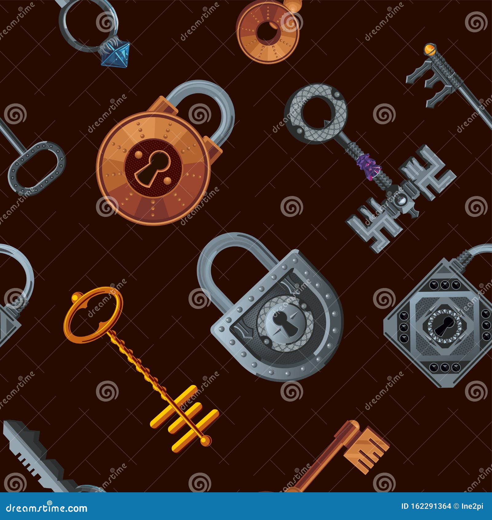Keys and Locks. Vector Seamless Pattern. Vintage Texture. Fantasy Style ...