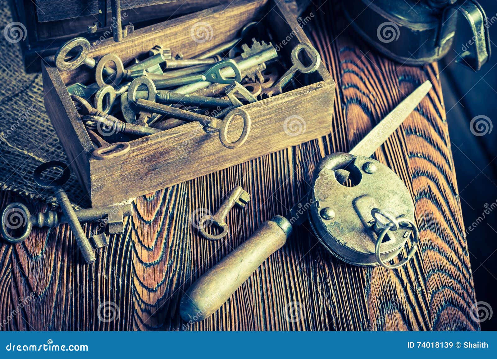 Keys and Locks in Vintage Locksmiths Workshop Stock Image - Image of ...