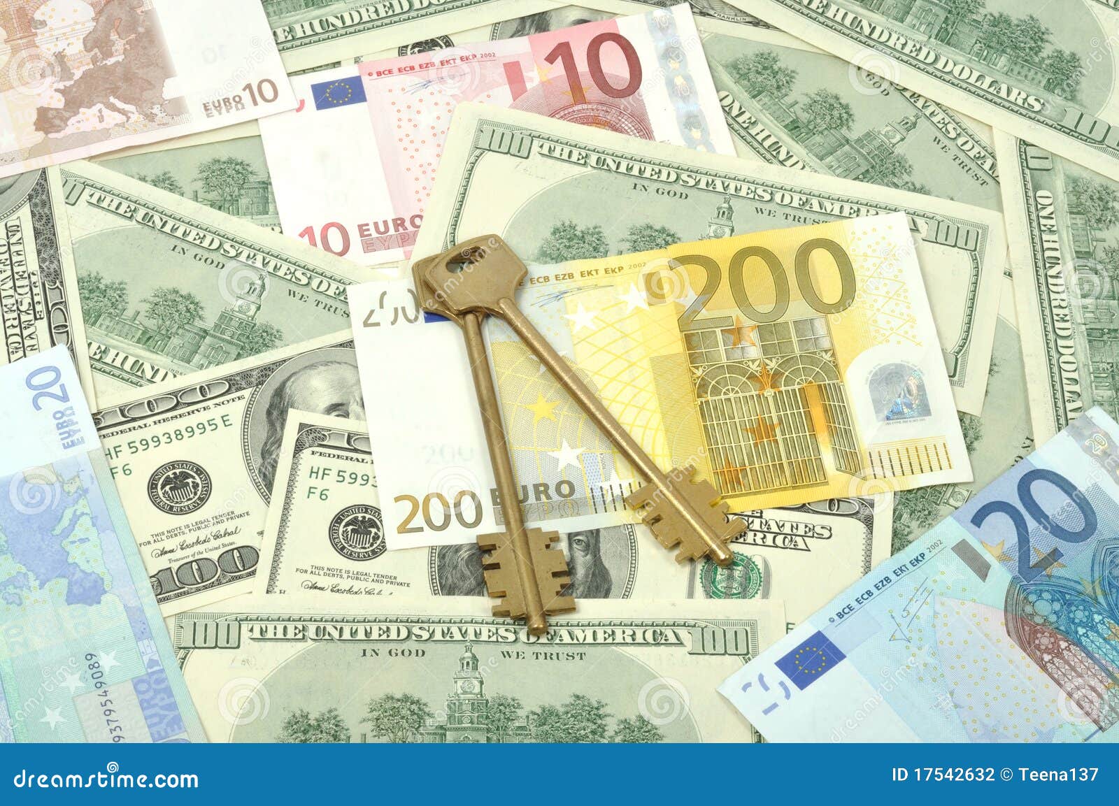 Keys and money stock photo. Image of spending, purse - 17542632