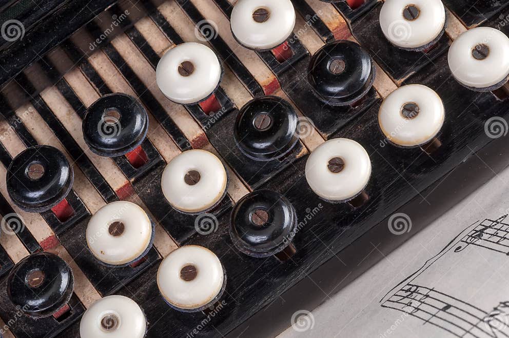 The Keys of the Old Accordion and Notes Stock Photo - Image of notes ...