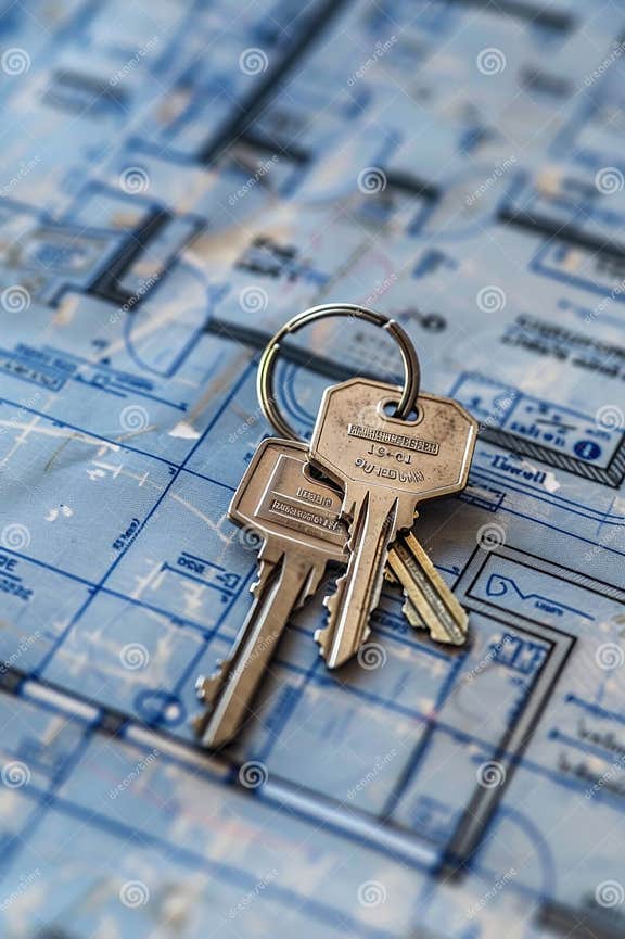 Keys Resting on Blueprint, Perfect for Construction Projects Stock ...