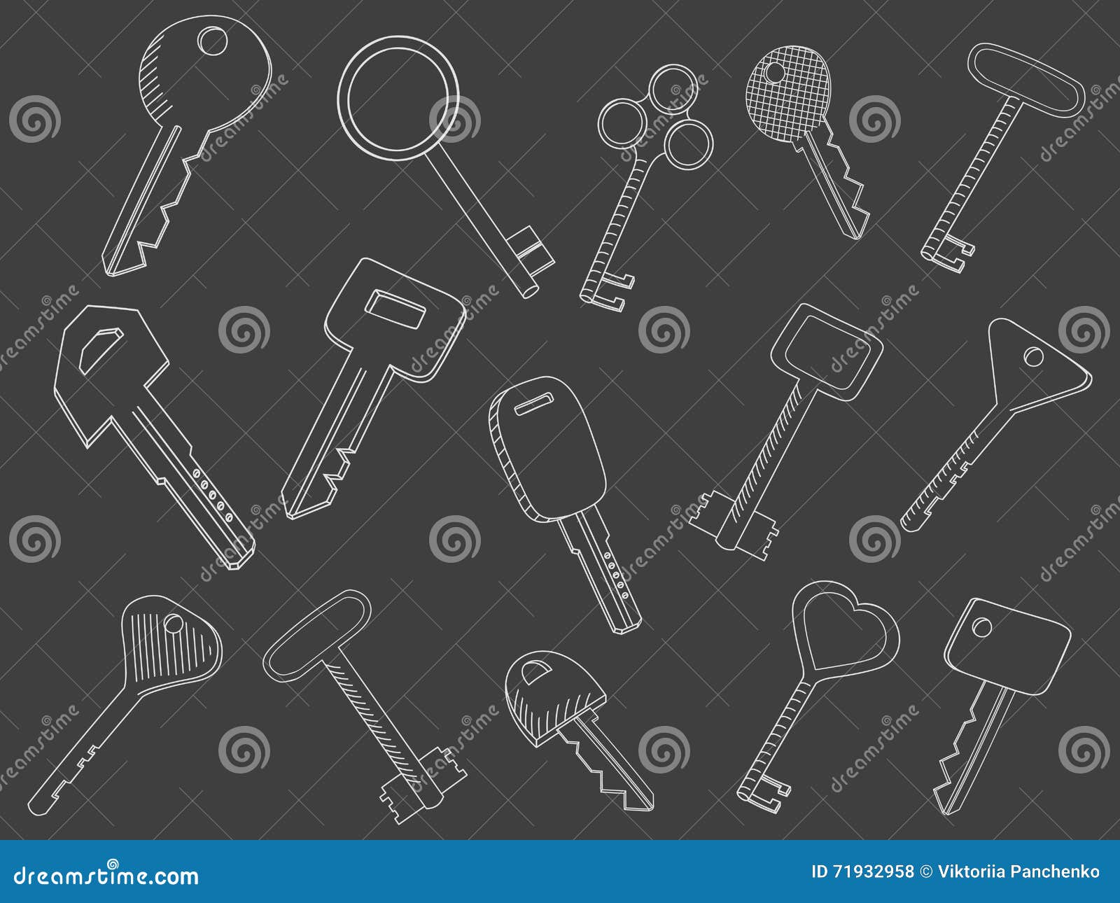 Keys Set Chalk Vector Illustration Stock Vector - Illustration of chain ...
