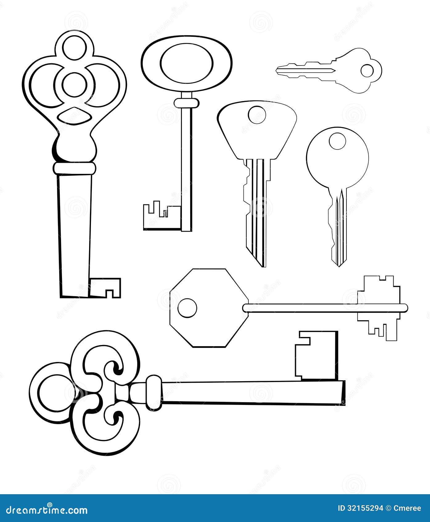 Keys Or Various Shapes Of Keys Icons Black & White Sticker Set Big ...
