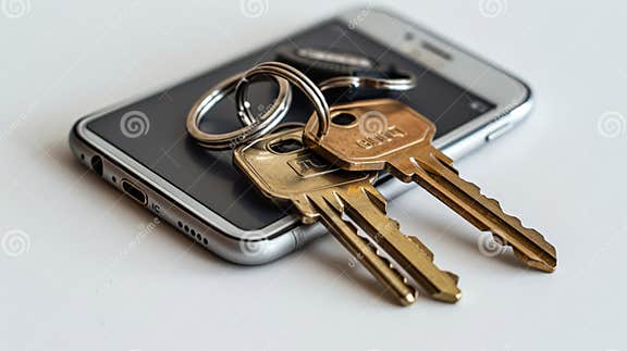 Keys and a Smartphone on a White Surface Stock Illustration ...