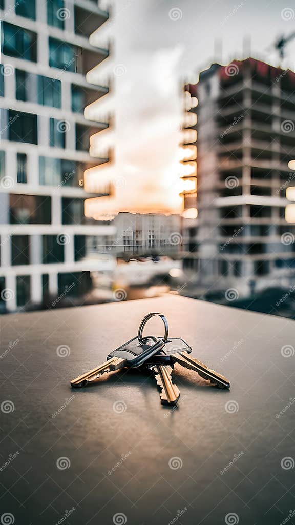 Keys on Surface, Modern Buildings Under Construction in Background ...