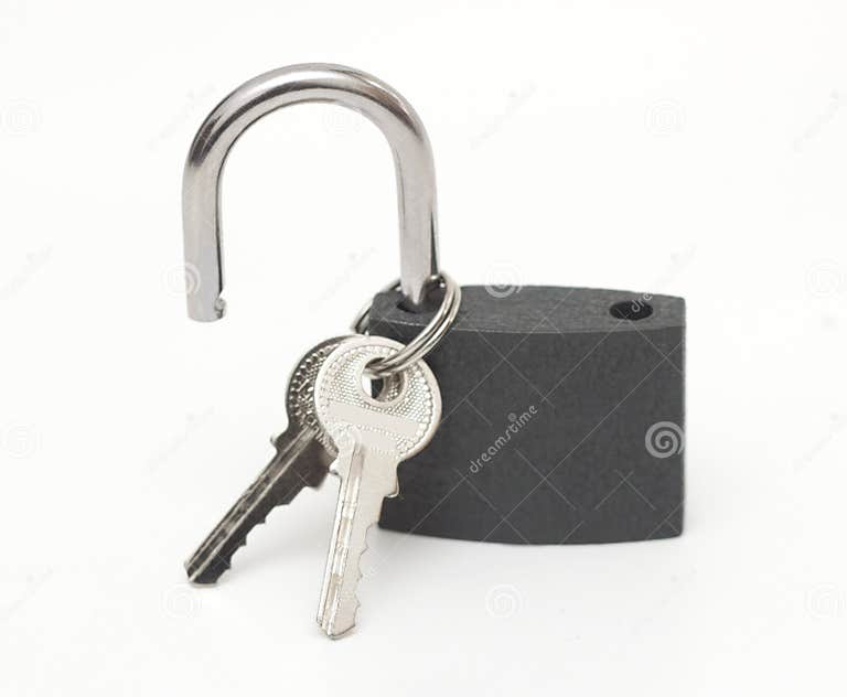 Keys on unlock Padlock stock image. Image of brass, view - 46112169