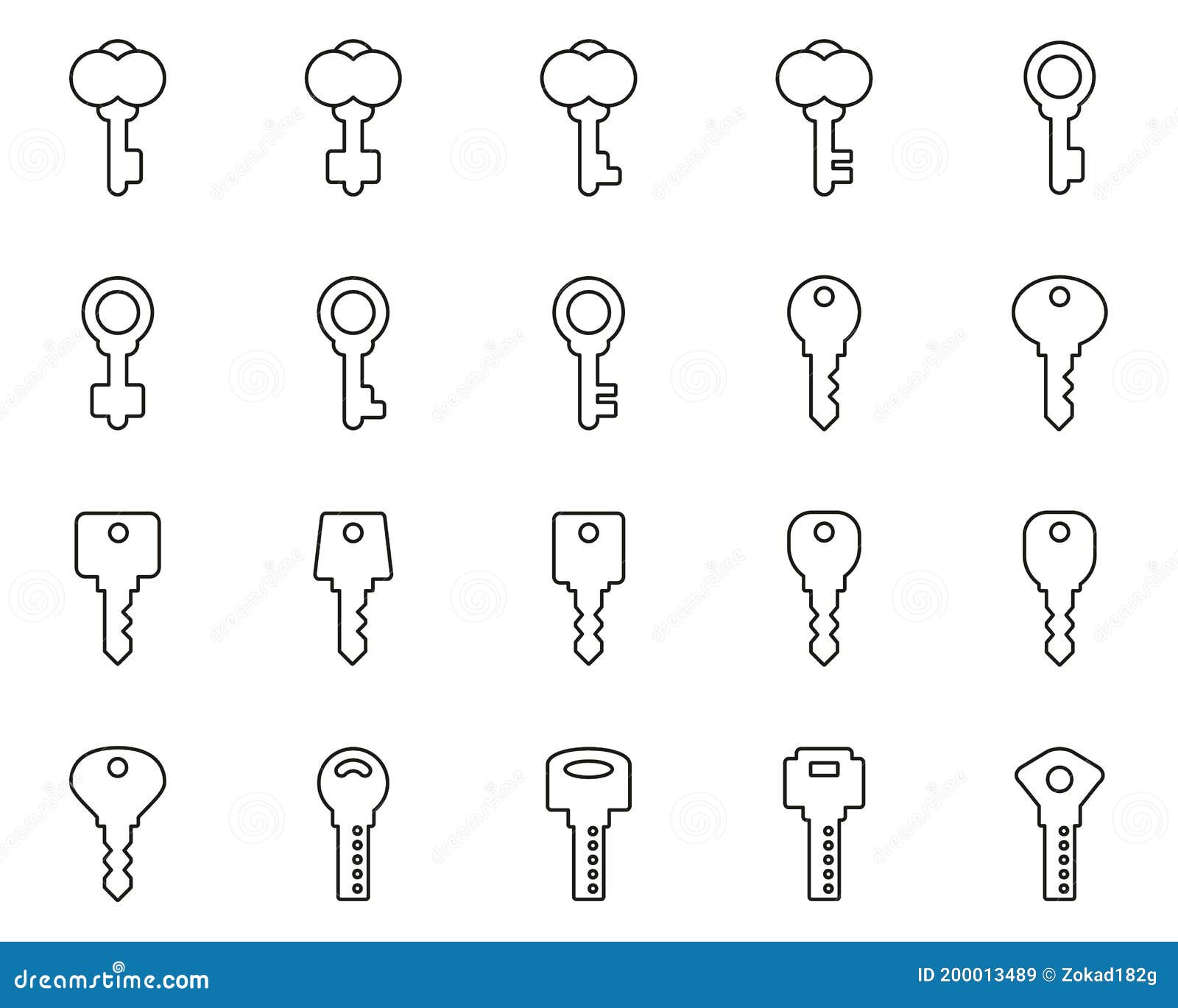 Keys Or Various Shapes Of Keys Icons Black & White Sticker Set Big ...