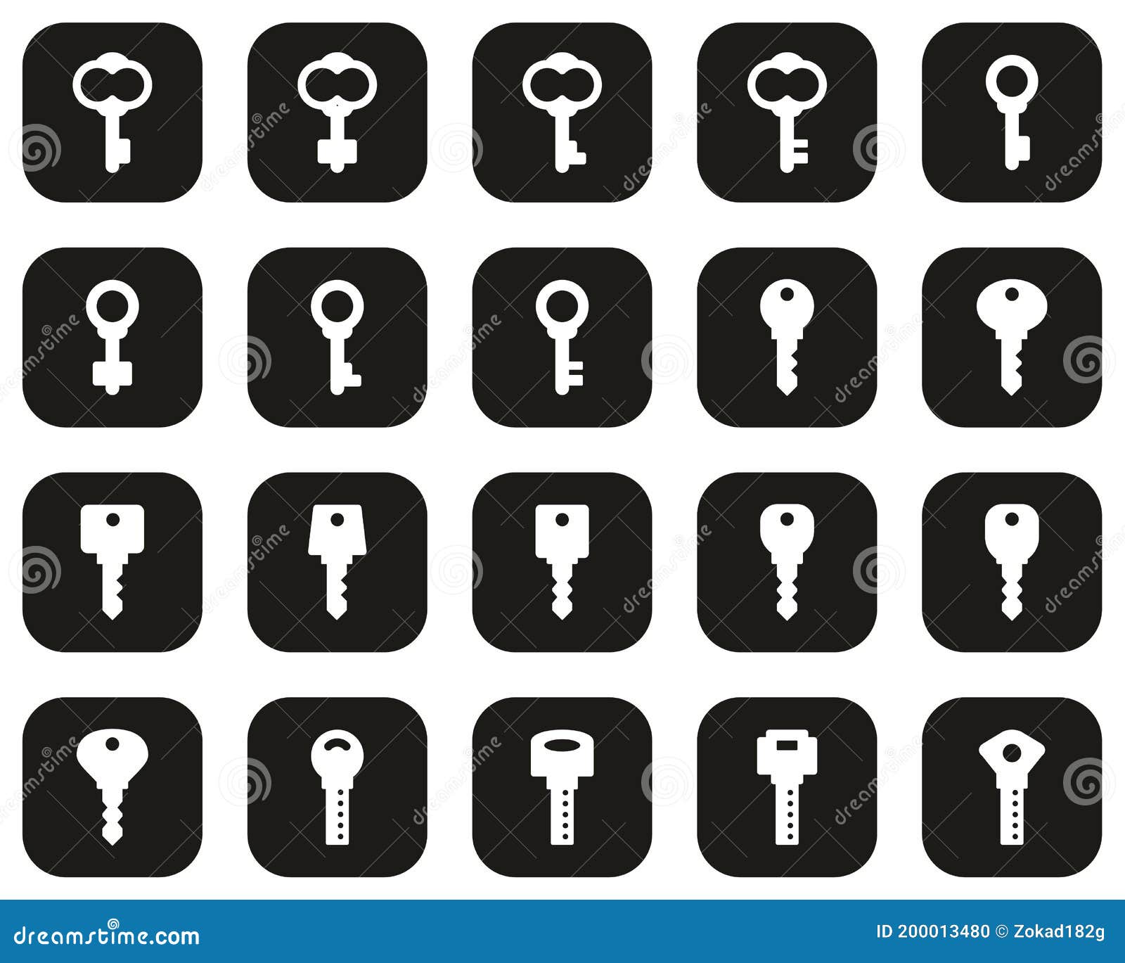 Keys Or Various Shapes Of Keys Icons Black & White Sticker Set Big ...