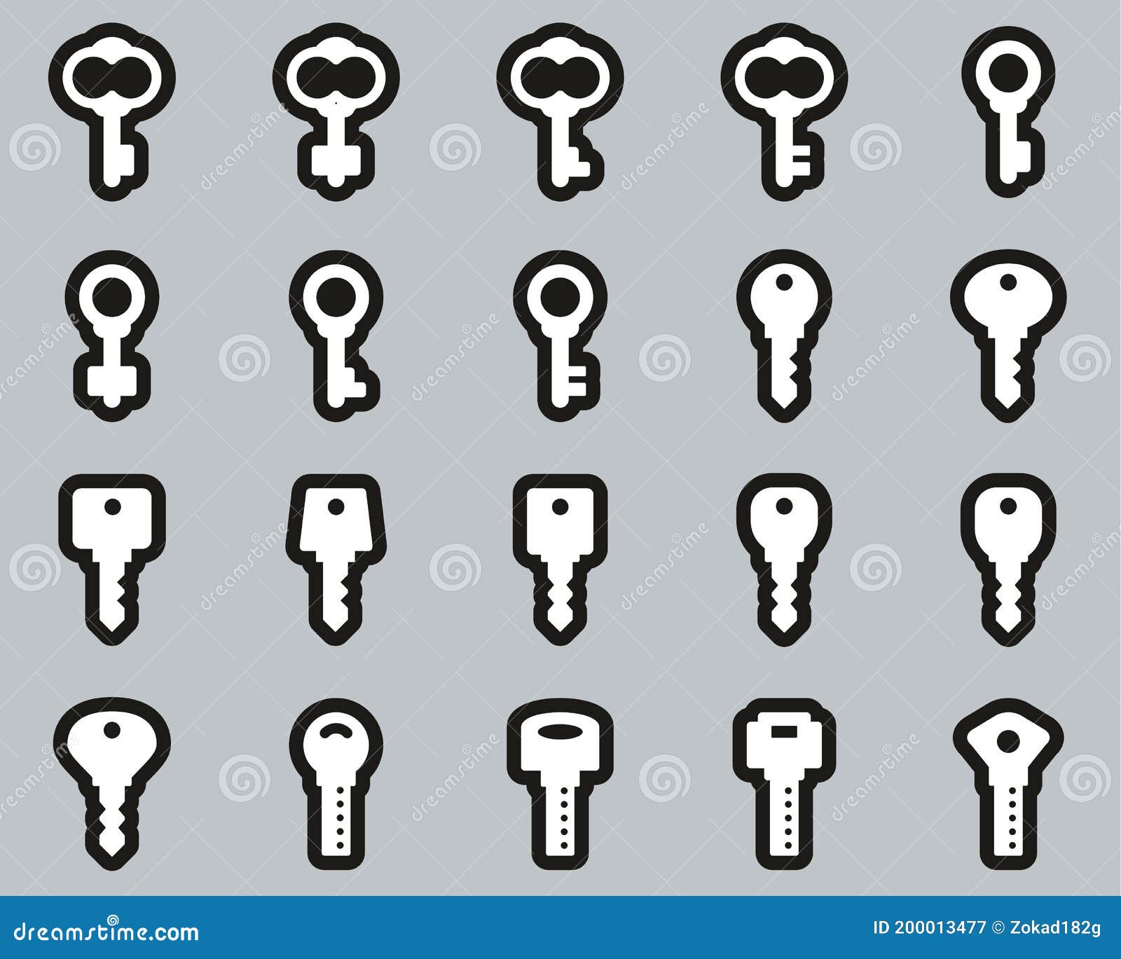 Keys Or Various Shapes Of Keys Icons Black & White Sticker Set Big ...