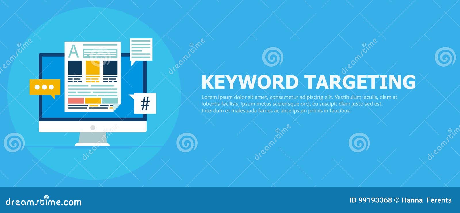 Keyword Targeting Banner. Computer with Text and Icons Stock ...