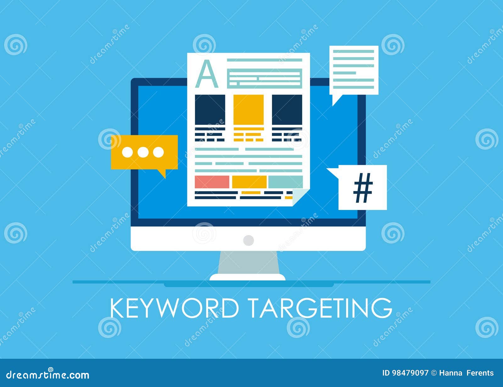 Keyword Targeting Banner. Computer with Text and Icons Stock Vector ...