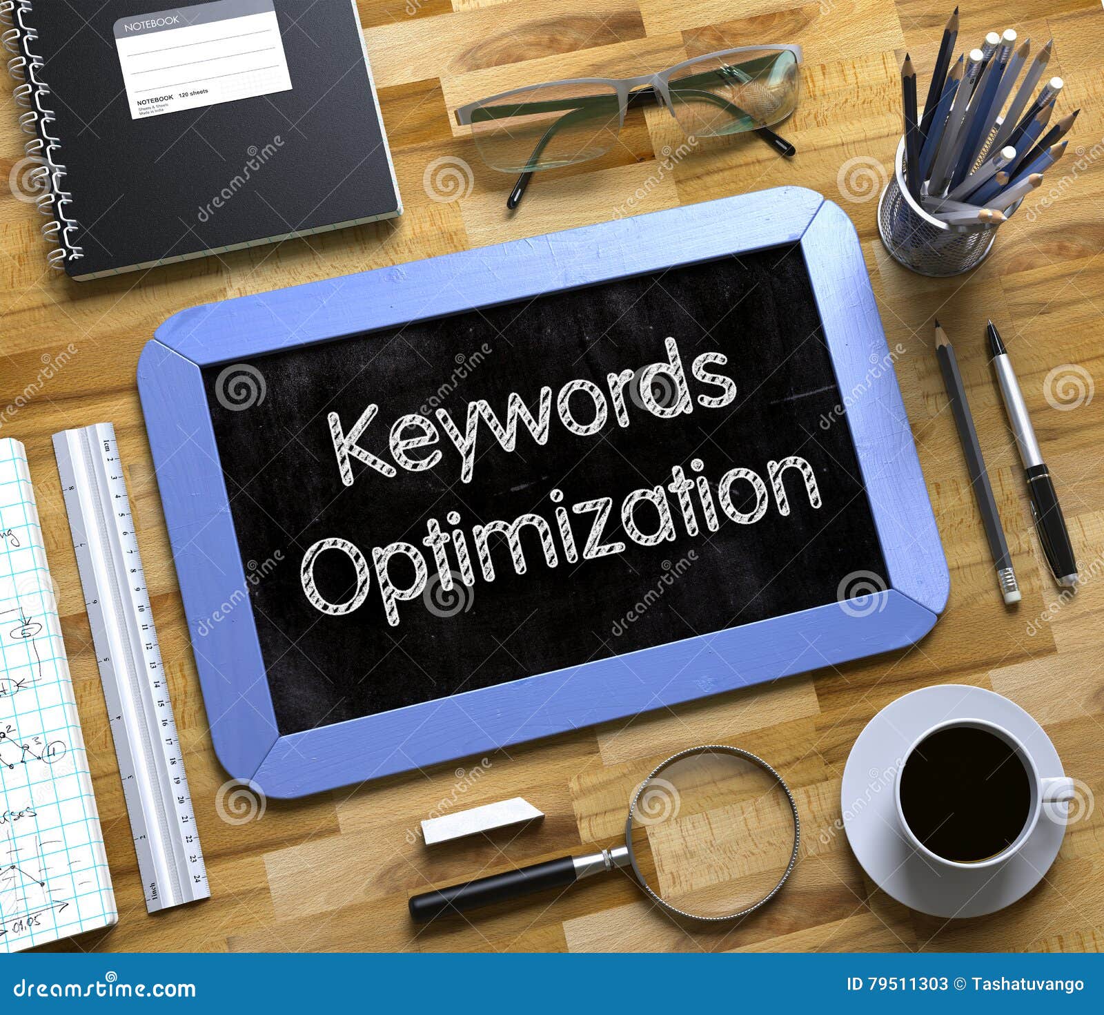 Keywords Optimization Concept on Small Chalkboard. 3D. Stock Image ...