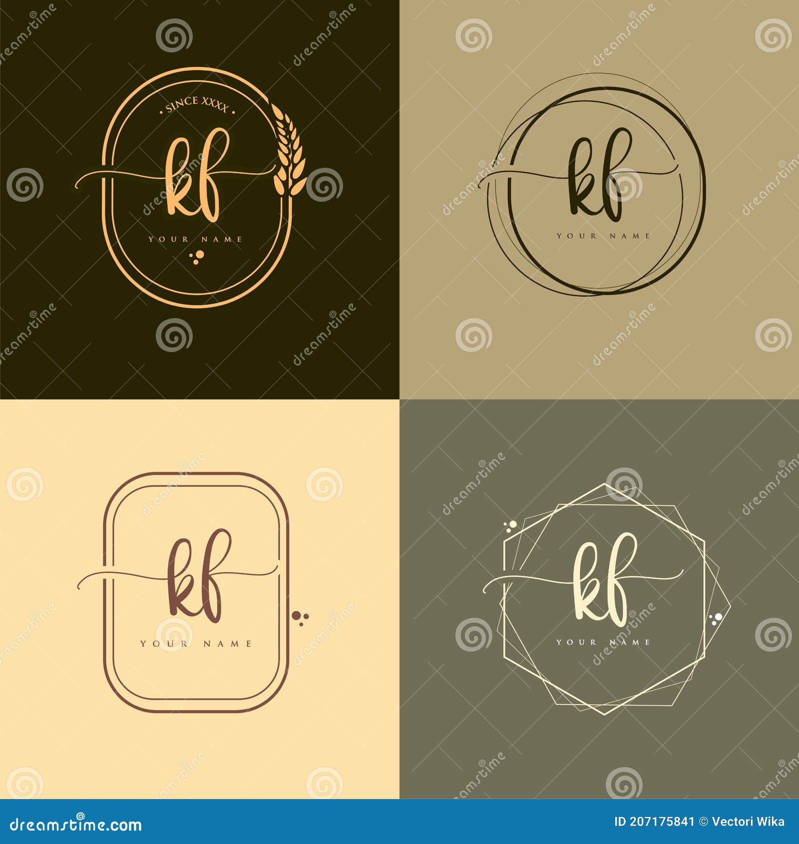 KF Initial Handwriting Logo Vector Sets. Hand Lettering Initials Logo ...