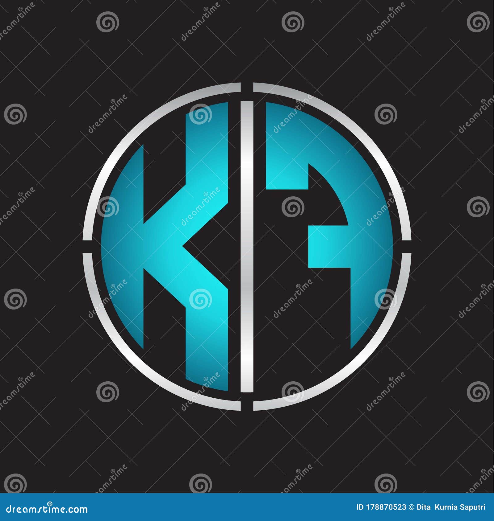 KF Logo Initial with Circle Line Cut Design Template on Blue Colors ...