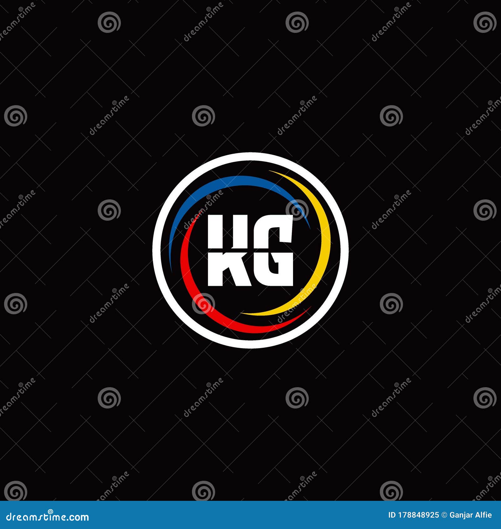 KG Monogram Logo Isolated on Circle Shape with 3 Slash Colors Rounded ...
