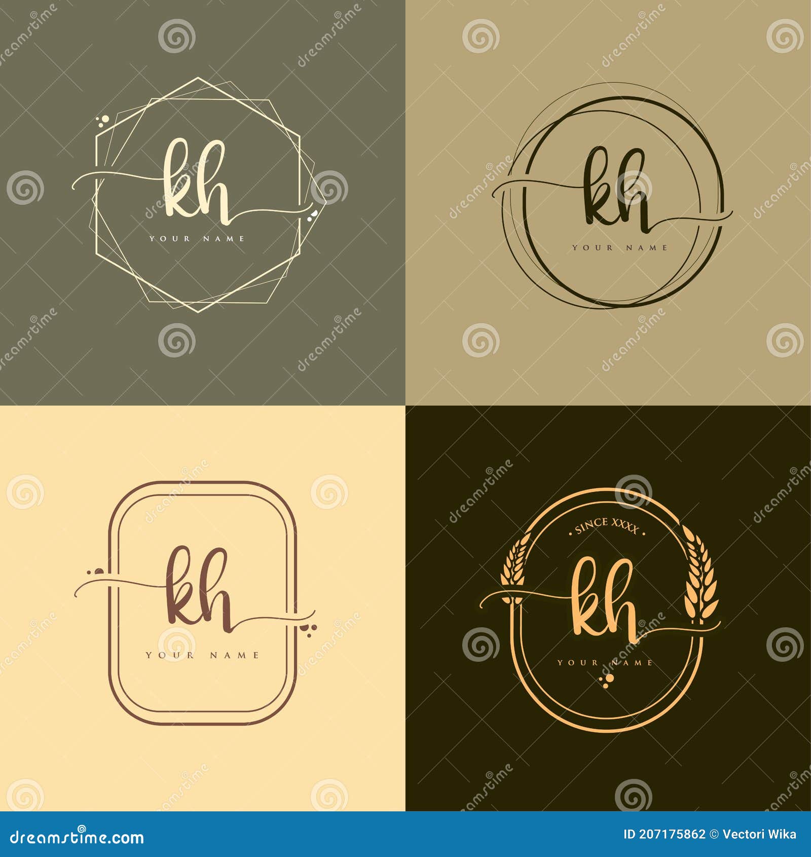 KH Initial Handwriting Logo Vector Sets. Hand Lettering Initials Logo ...