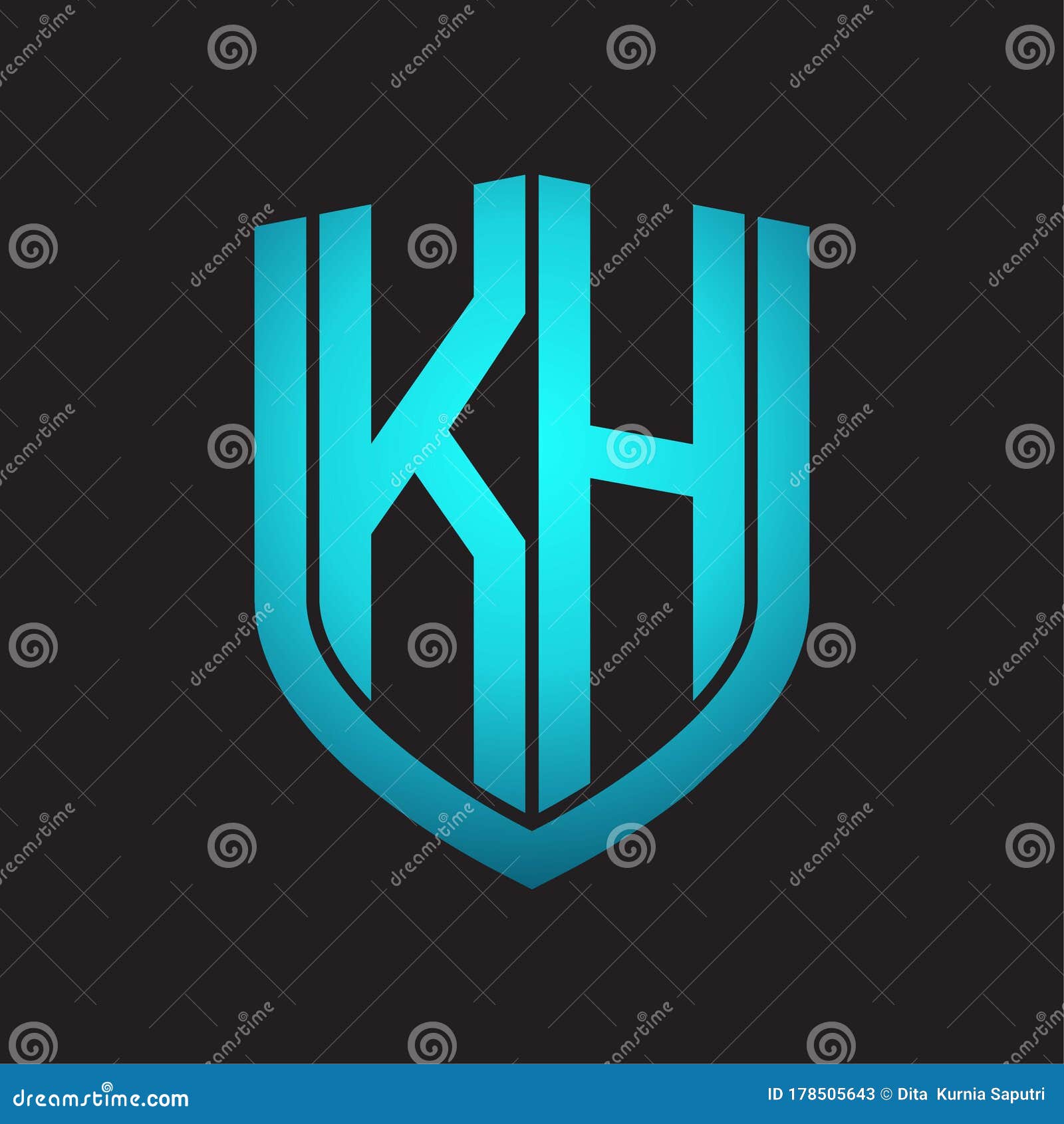 KH Logo Monogram with Emblem Shield Design Isolated with Blue Colors on ...