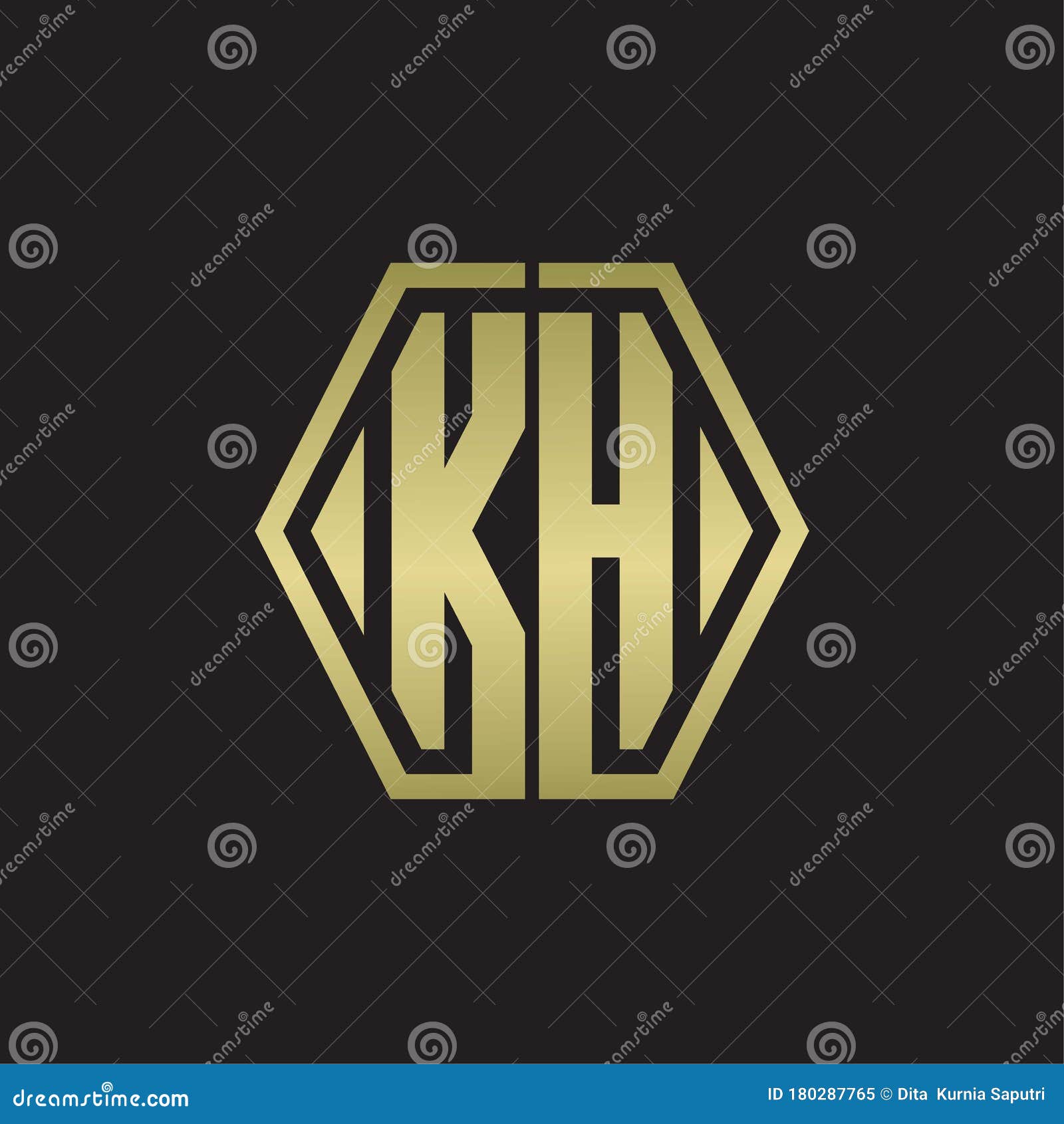 KH Logo Monogram with Hexagon Line Rounded Design Template with Gold ...