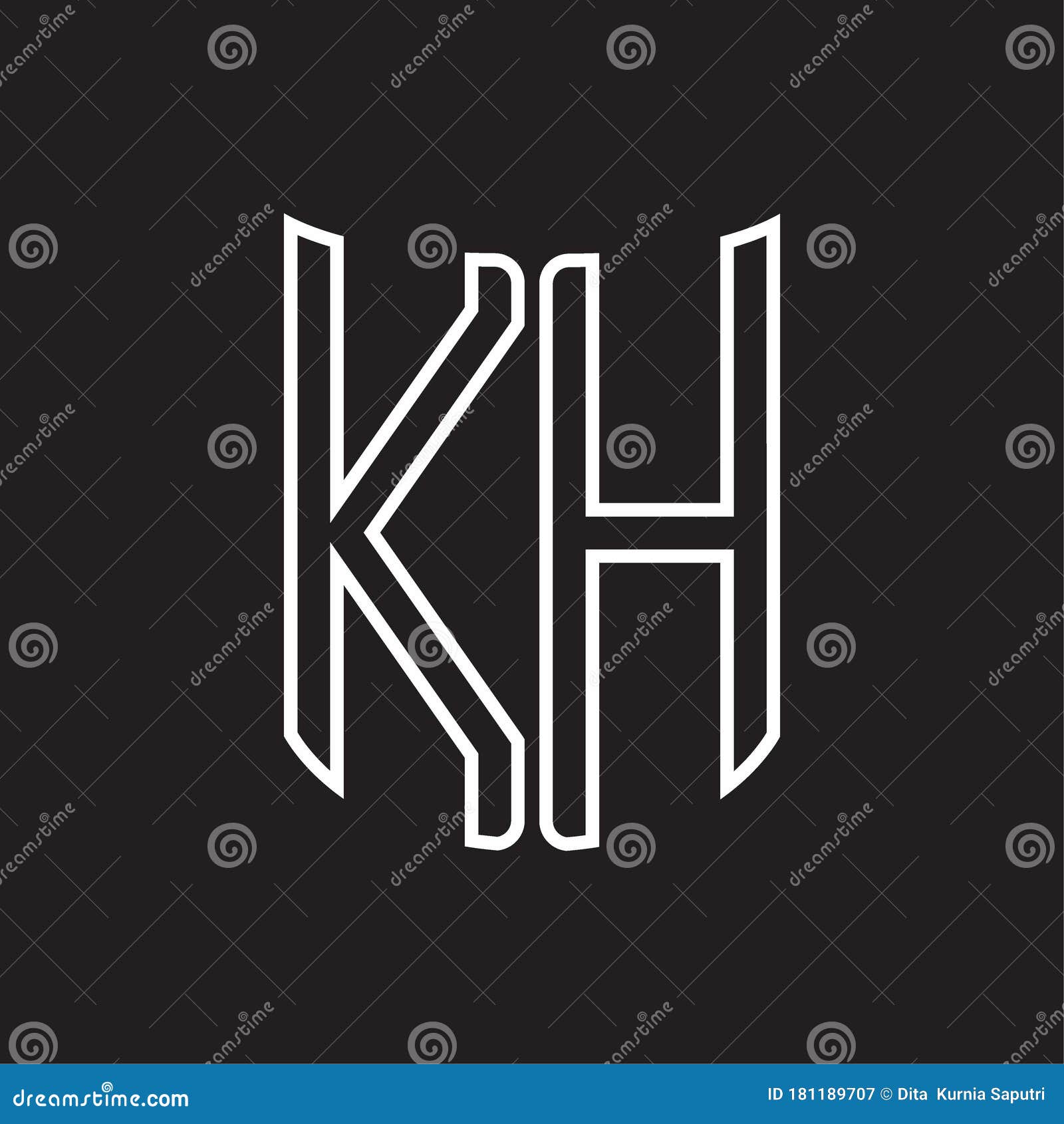 KH Logo Monogram with Ribbon Style Outline Design Template Stock Vector ...