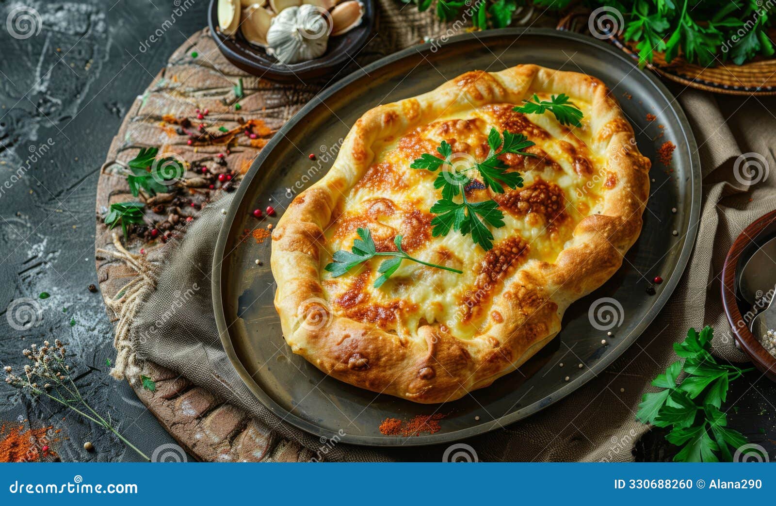 Khachapuri - Traditional Georgian Cheese Filled Bread on Dark Rustic ...