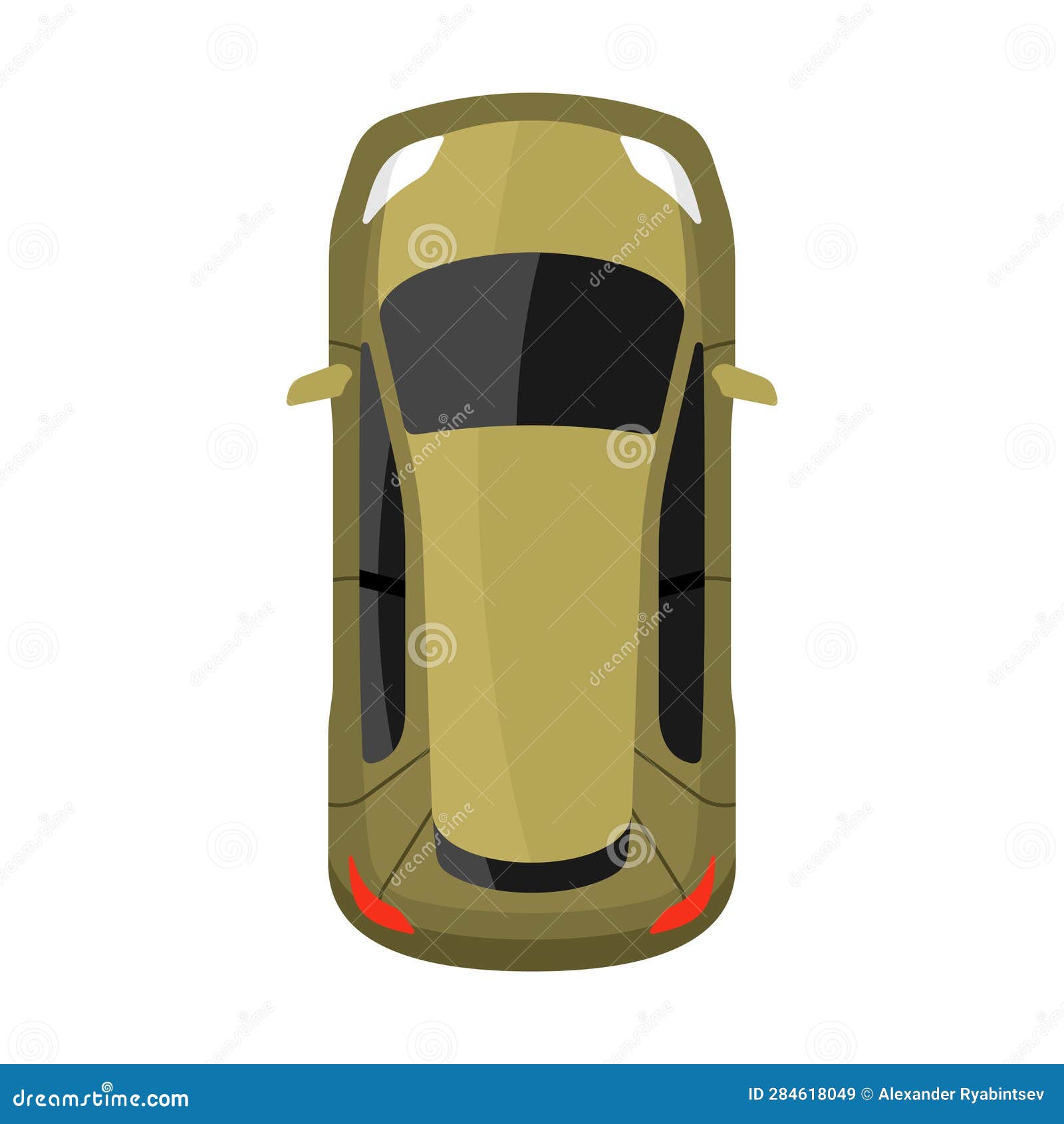Khaki Car Top View Vector Illustration. Hatchback Car Illustration ...
