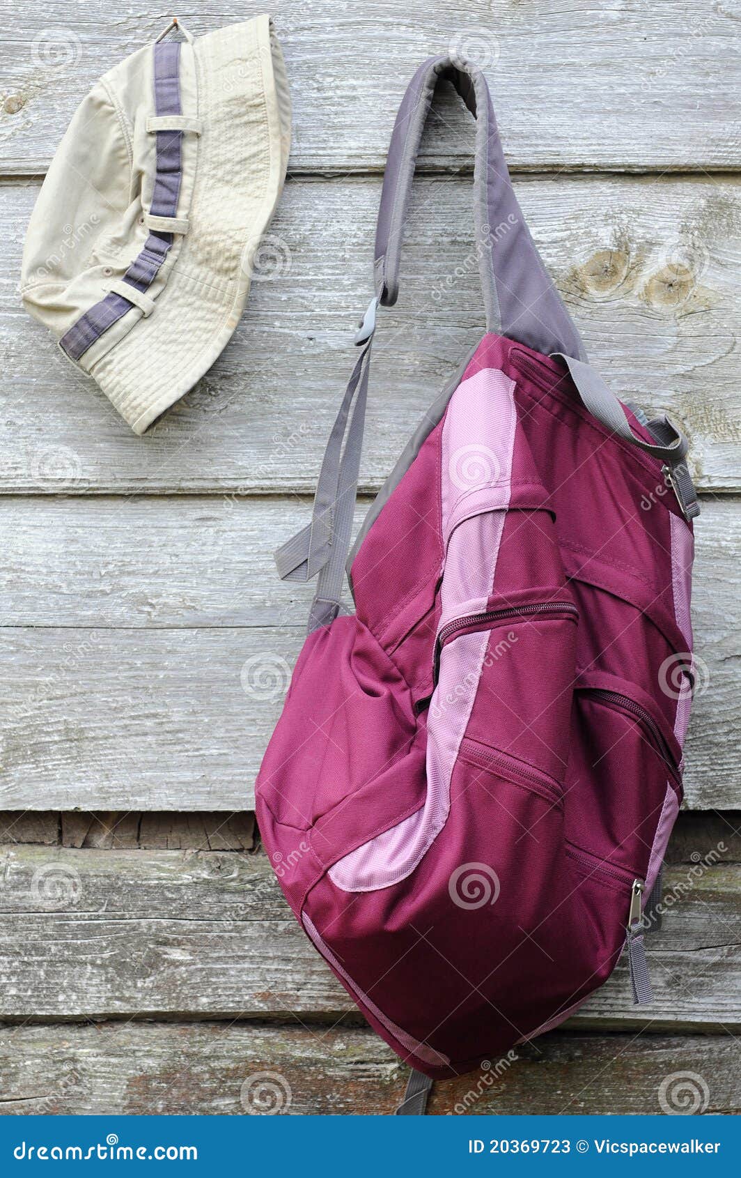 Khaki Hat and Purple Backpack Stock Image - Image of purple, modern ...