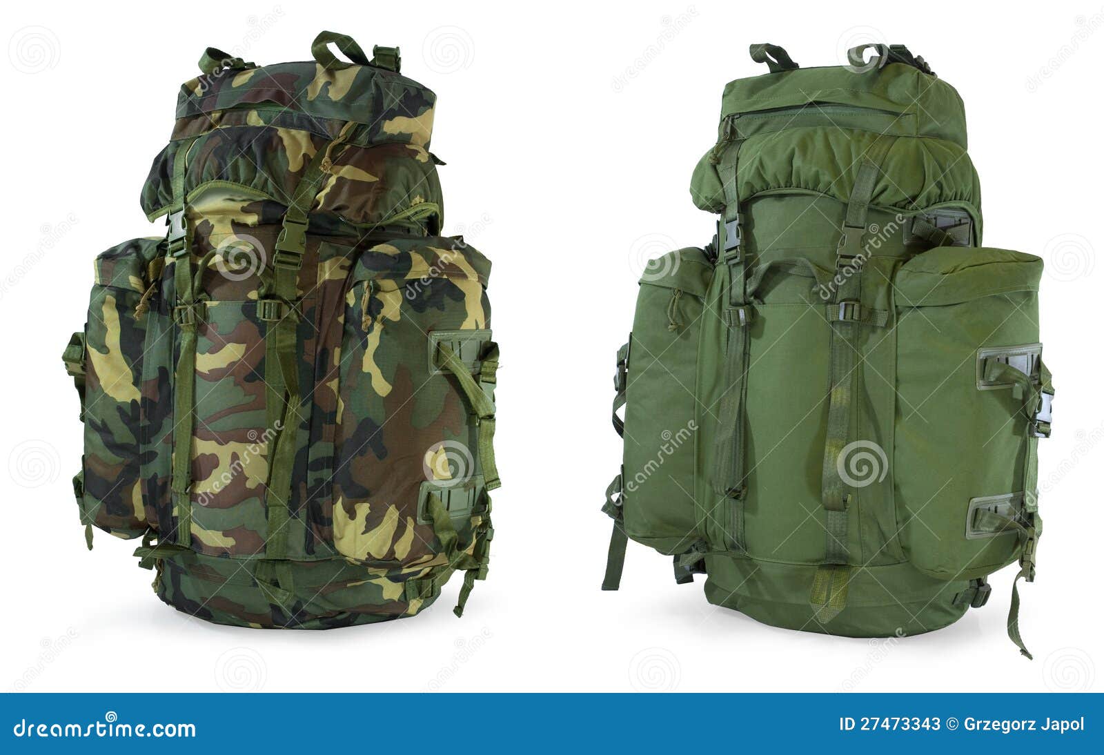 Khaki and Woodland Camouflage Backpacks Stock Image - Image of ...