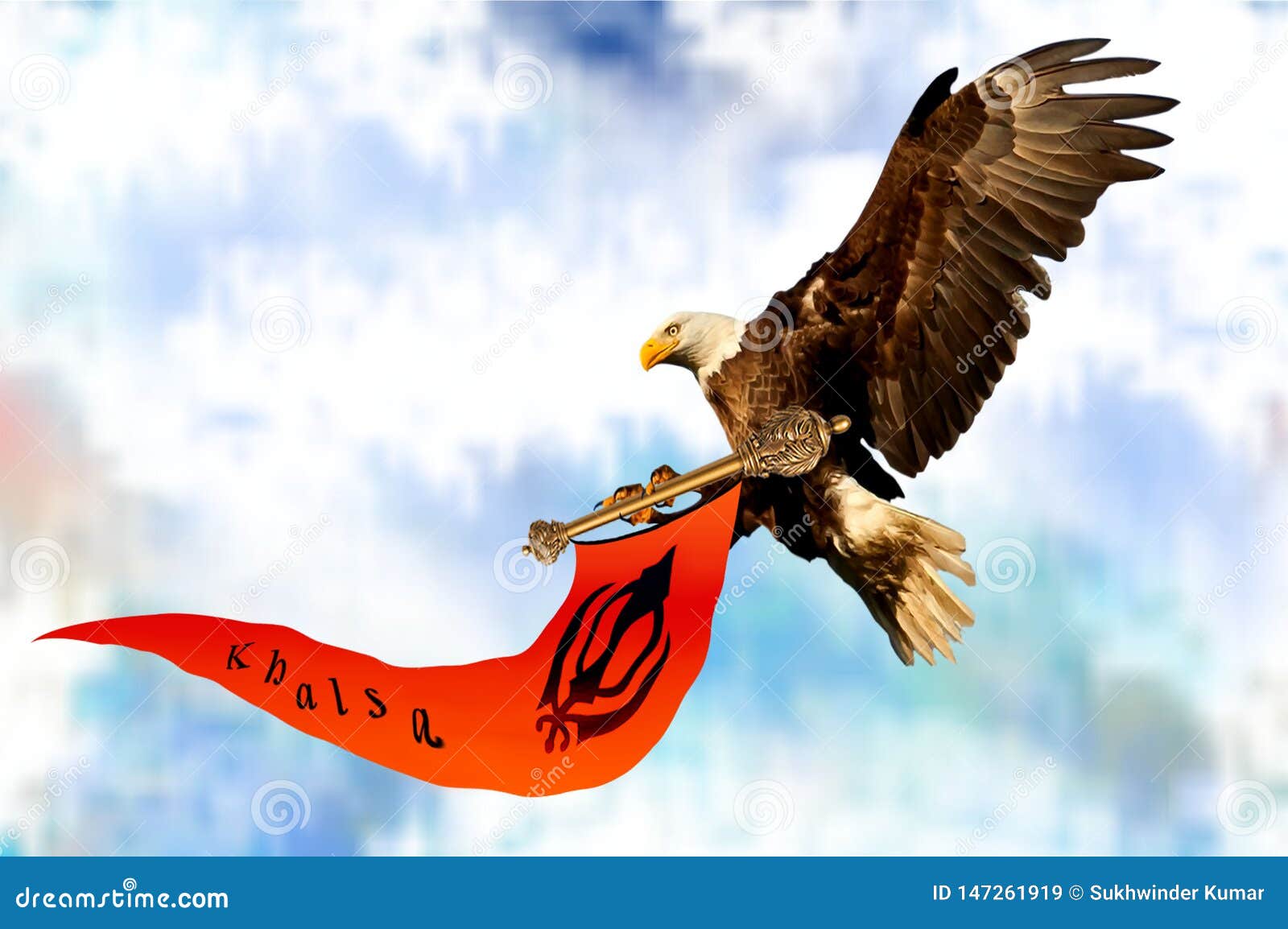 Khalsa flag hold by eagle stock image. Image of khalsa - 147261919