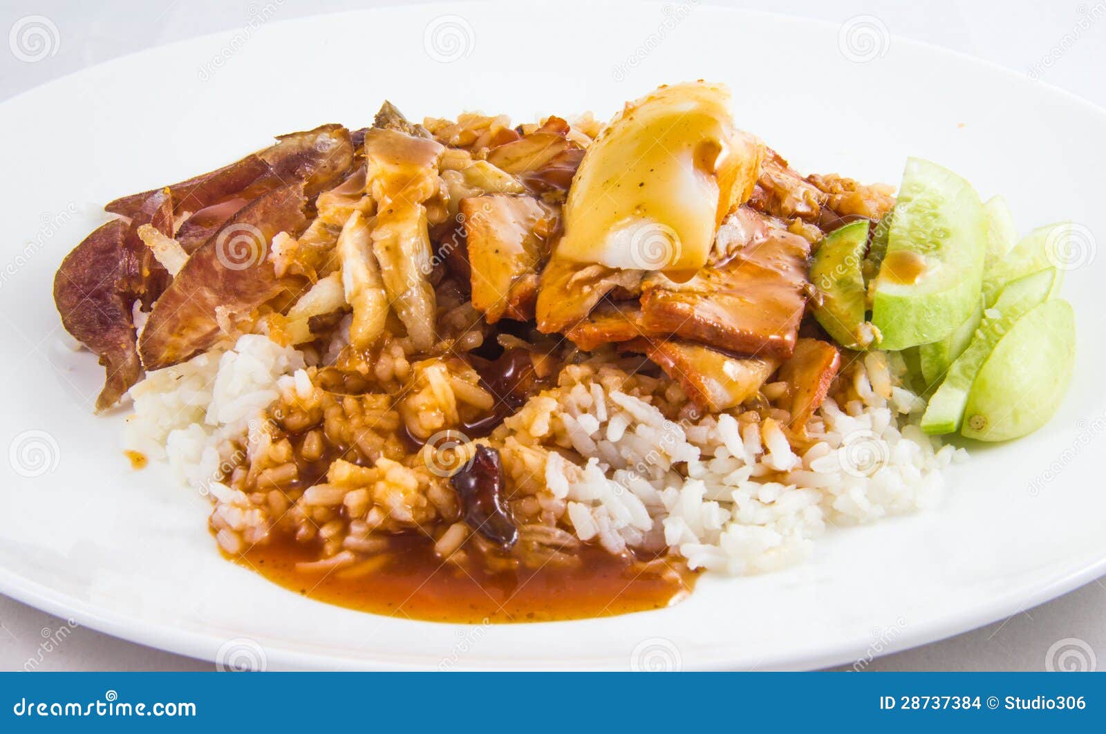 Khao Moo Daeng (rice with Roasted Red Pork) Stock Photo - Image of ...