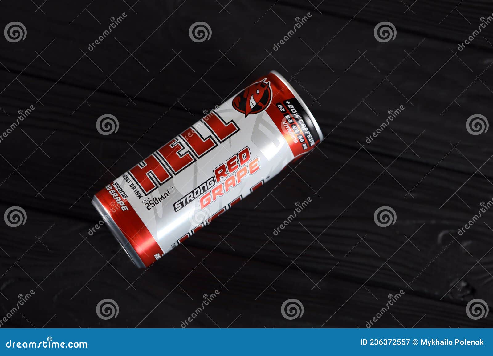 KHARKOV, UKRAINE - FEBRUARY 14, 2021: Hell Energy Drink Can on Black ... KHARKOV, UKRAINE - FEBRUARY 14, 2021: Hell Energy Drink Can on Black ...