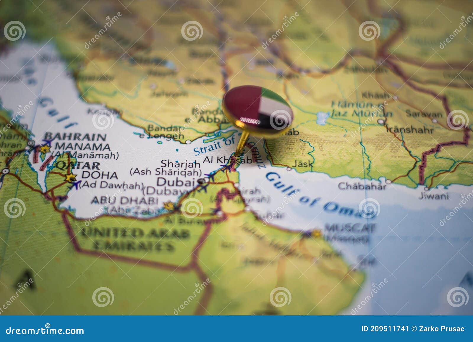 Khasab Pinned on a Map with the Flag of United Arab Emirates Stock ...