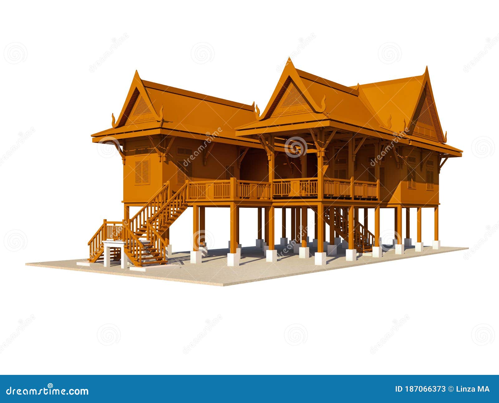 Khmer Architecture House Style Exterior Facade Concept 3D Perspective ...