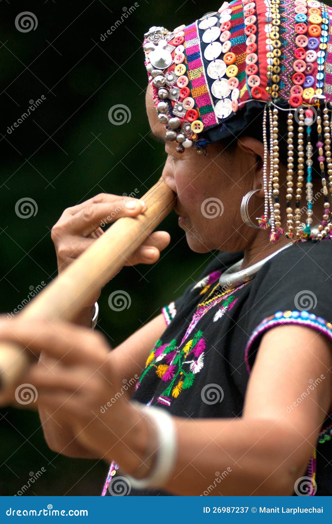 Khmu Hilltribe Playing Flute with Nose. Editorial Photography - Image ...