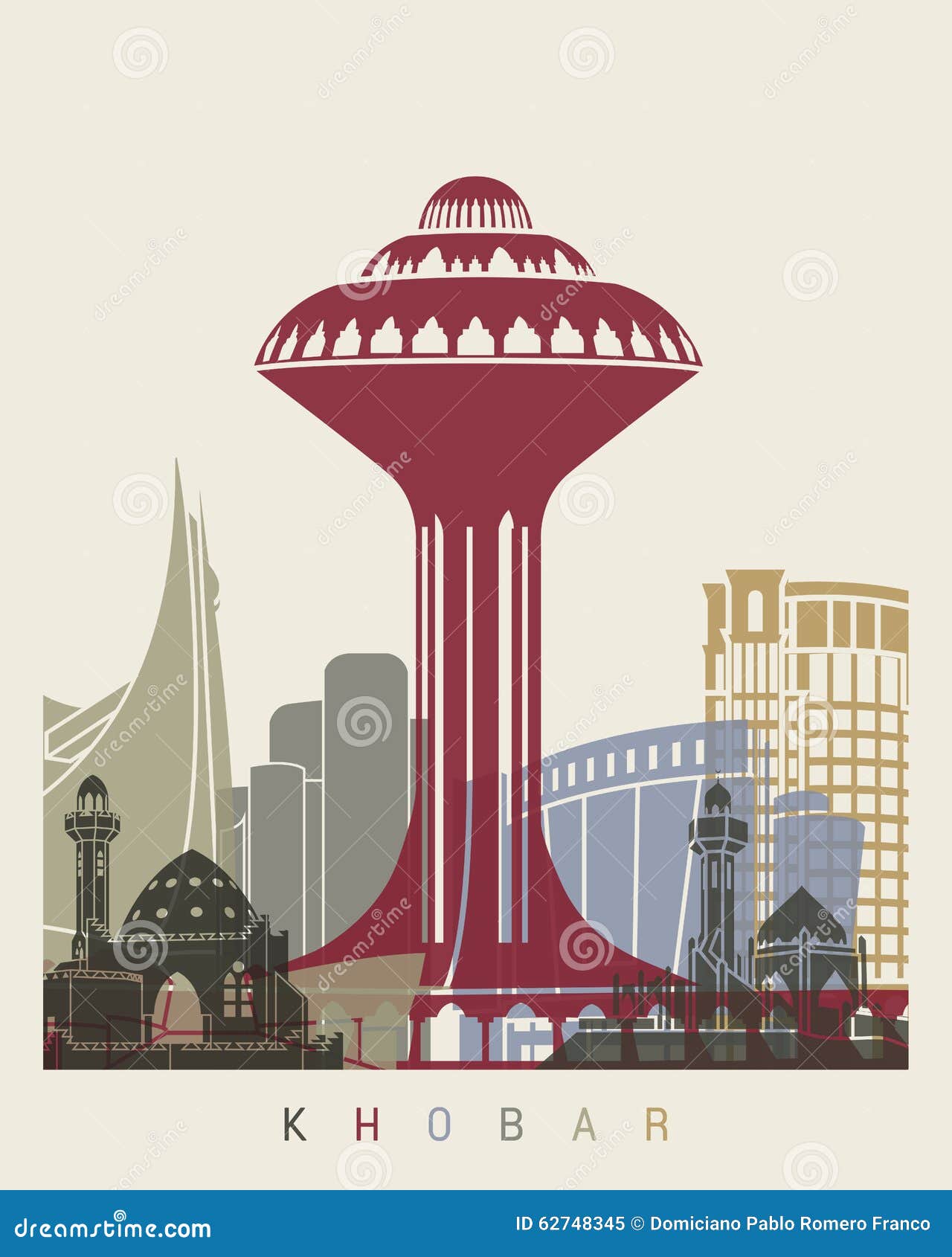Khobar skyline poster stock vector. Illustration of colorful - 62748345