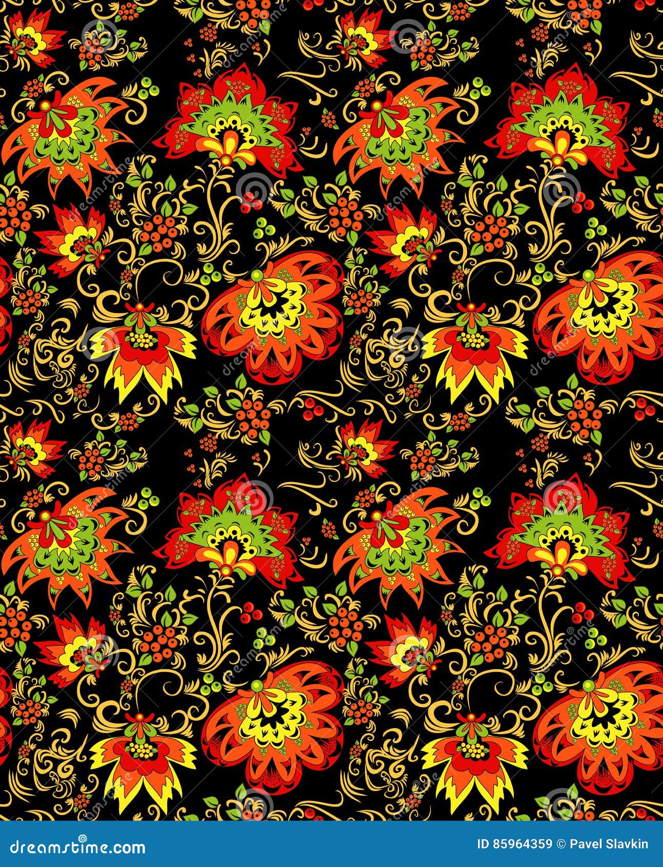 Khokhloma seamless pattern stock vector. Illustration of wallpaper ...