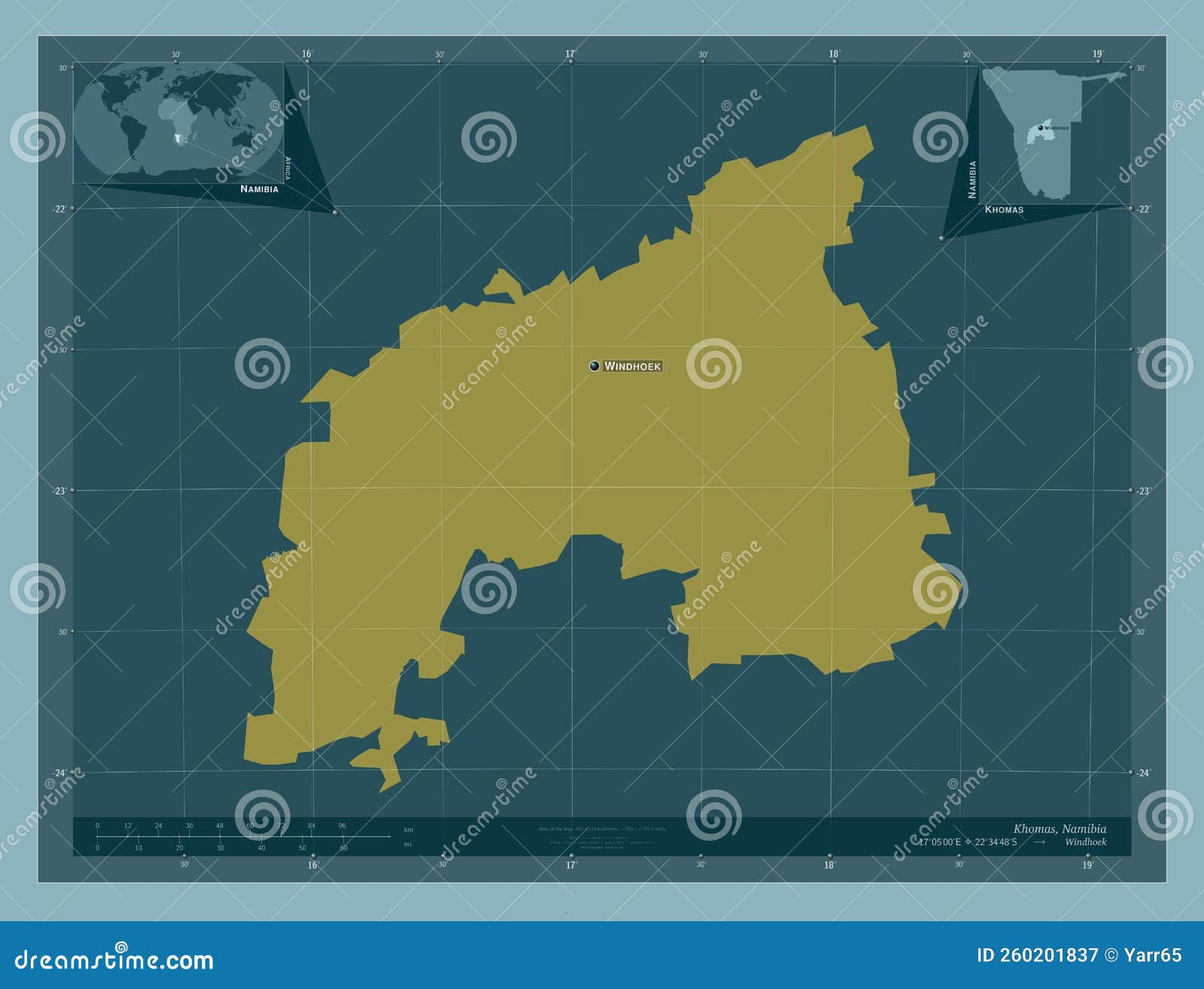 Khomas, Namibia. Solid. Labelled Points of Cities Stock Illustration ...