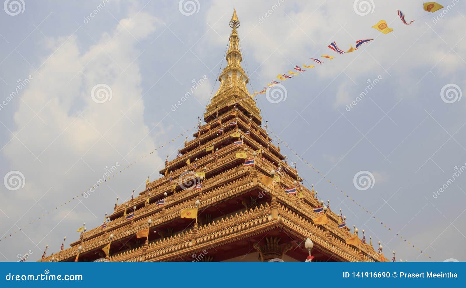 Nine Layers Temple with Flag Stock Photo - Image of buddhism, gold ...