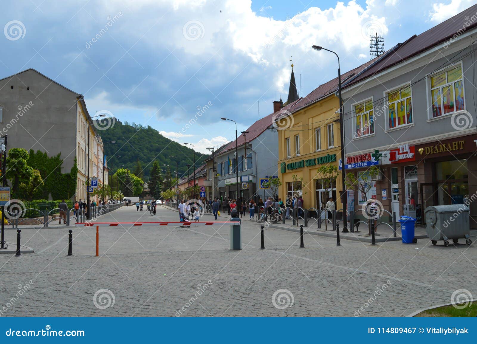 Walking on Fully Rebuilt Square in Khust, Ukraine on May 3, 2016 ...