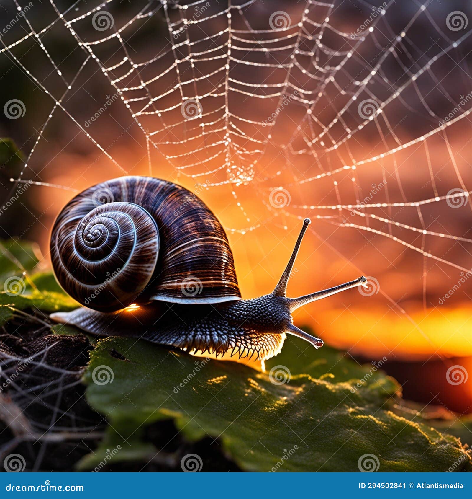 Ki Generated Snail in Sunlight with Spider Web Stock Illustration ...