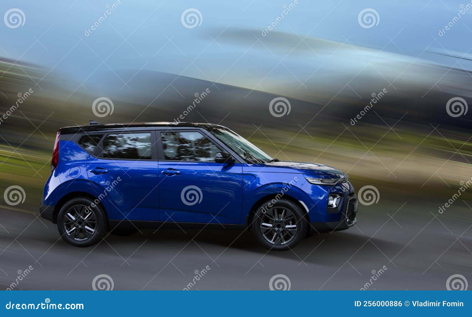 Kia blue car. stock photo. Image of background, sports - 256000886