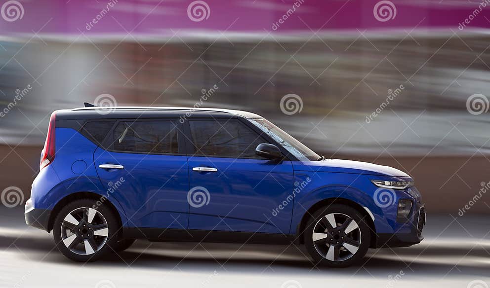 Kia blue car. stock image. Image of blurred, bumper - 272903143