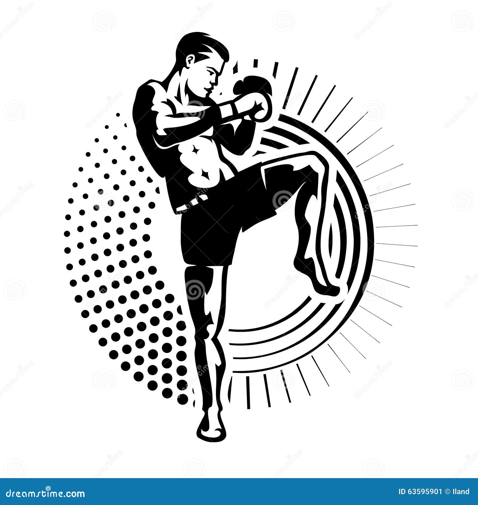 Kick boxer. stock vector. Illustration of outline, action - 63595901