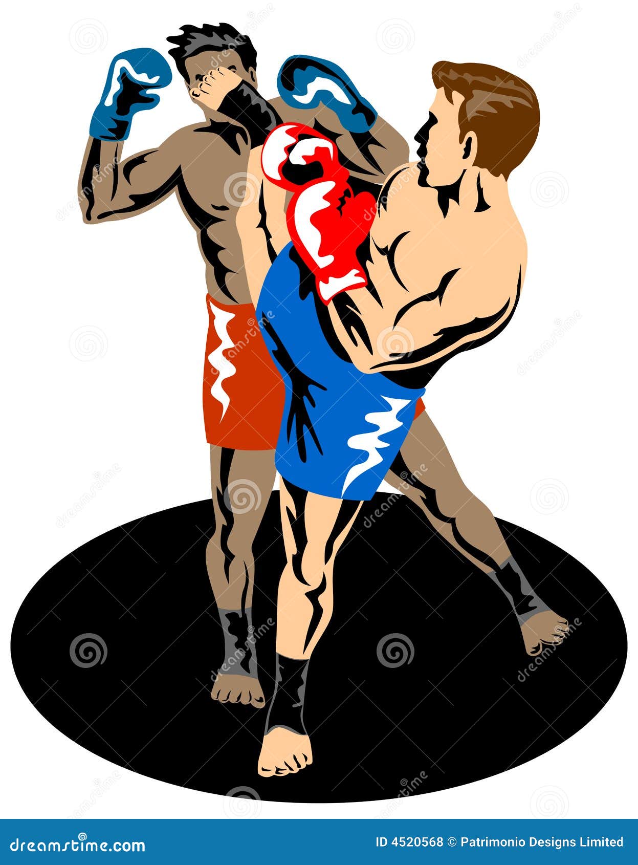 Kick Boxer Knocking Out Boxer Stock Vector - Illustration of glove ...