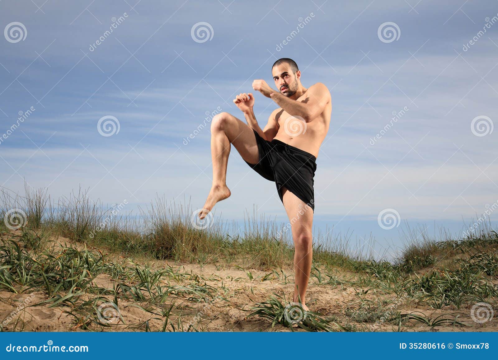 Kick Boxer Practising Outside Stock Photo - Image of power, martial ...