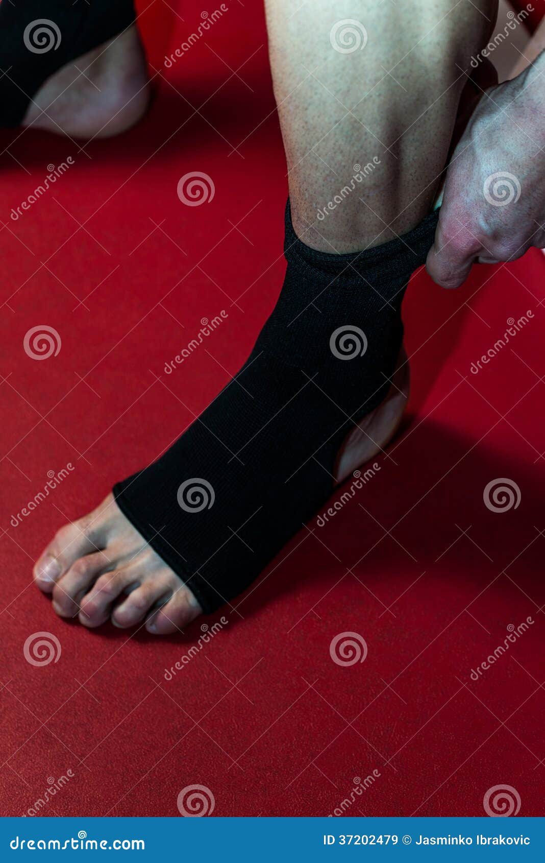 Kick Boxer Putting Straps on His Foot Stock Image - Image of boxer ...