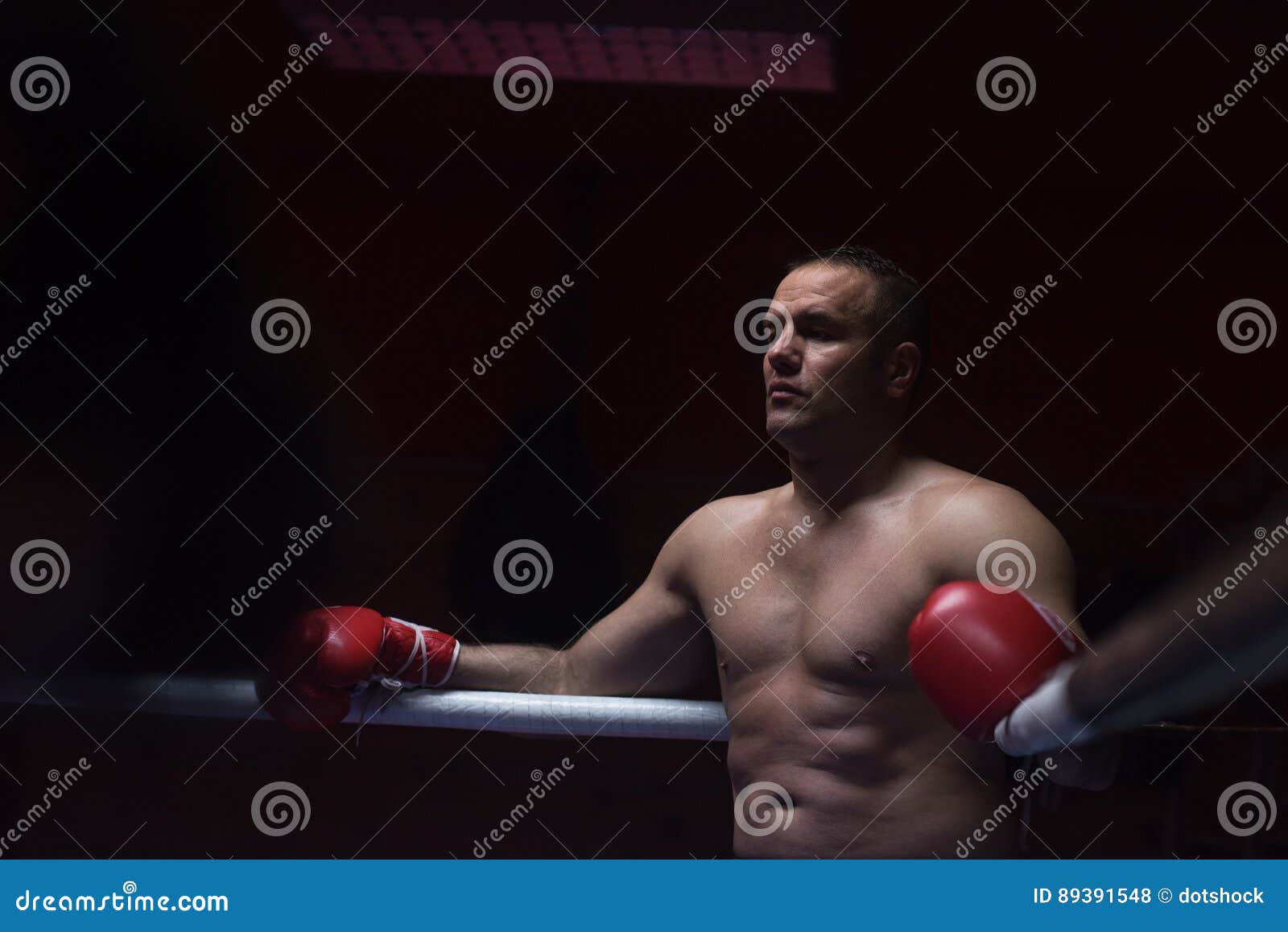 Kick Boxer Resting on the Ropes in the Corner Stock Photo - Image of ...