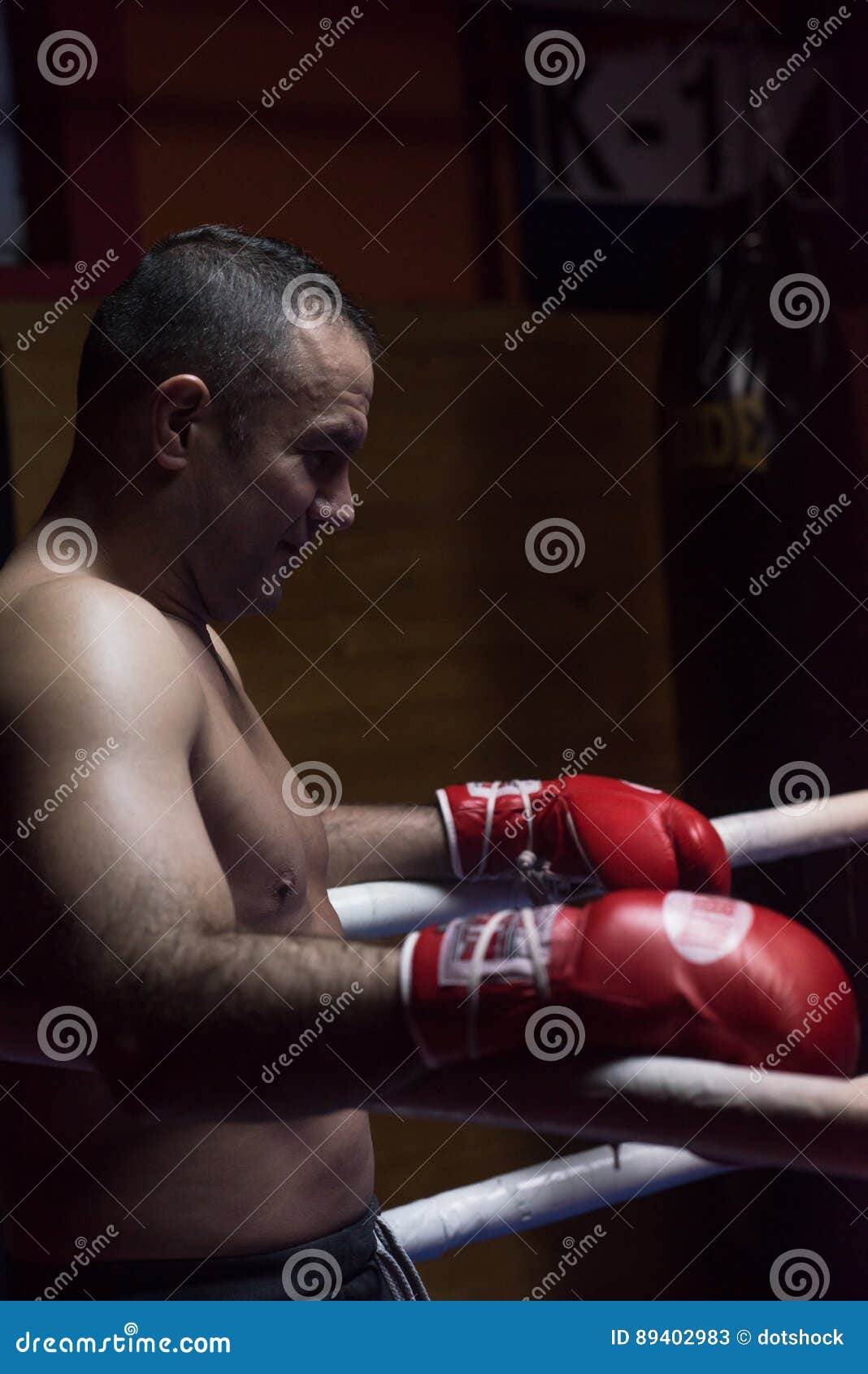 Kick Boxer Resting on the Ropes in the Corner Stock Image - Image of ...