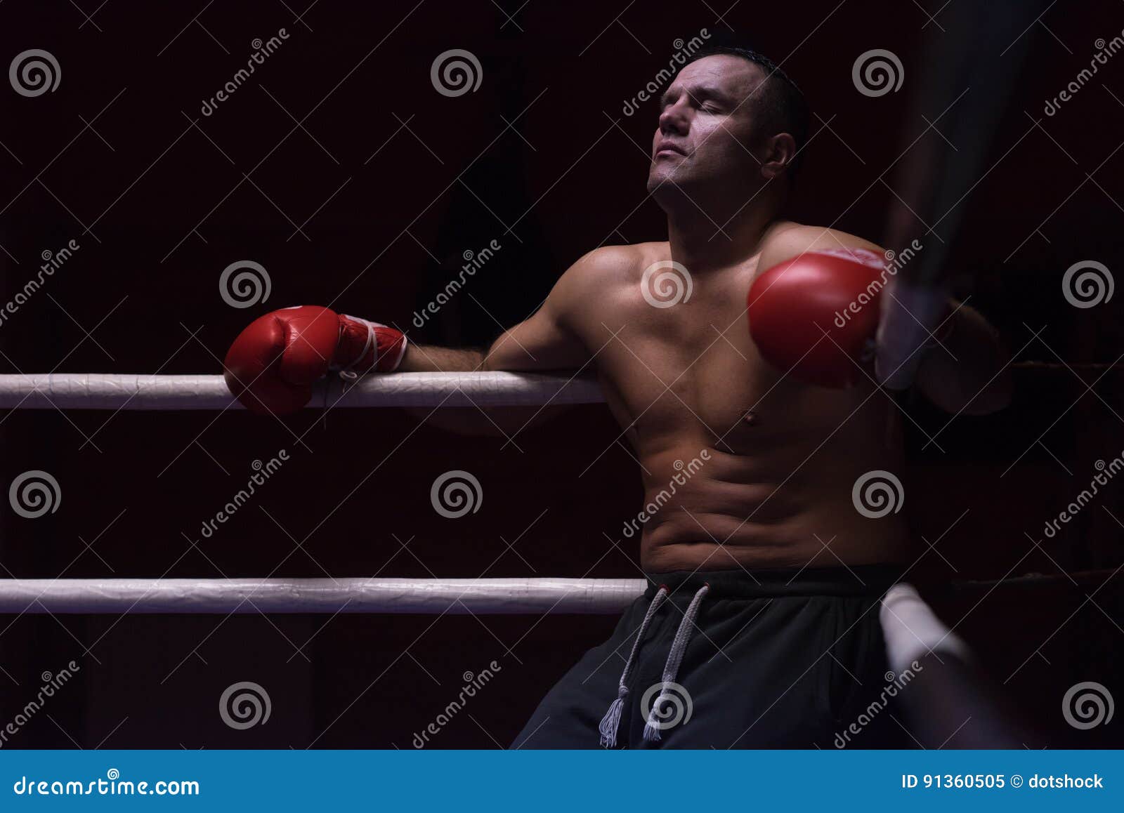 Kick Boxer Resting on the Ropes in the Corner Stock Image - Image of ...