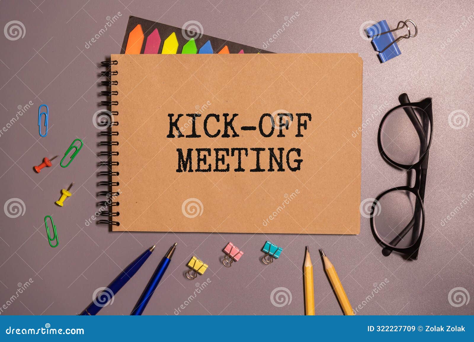 KICK-OFF MEETING Text on Paper Folder with Pen. Business Concept Stock ...