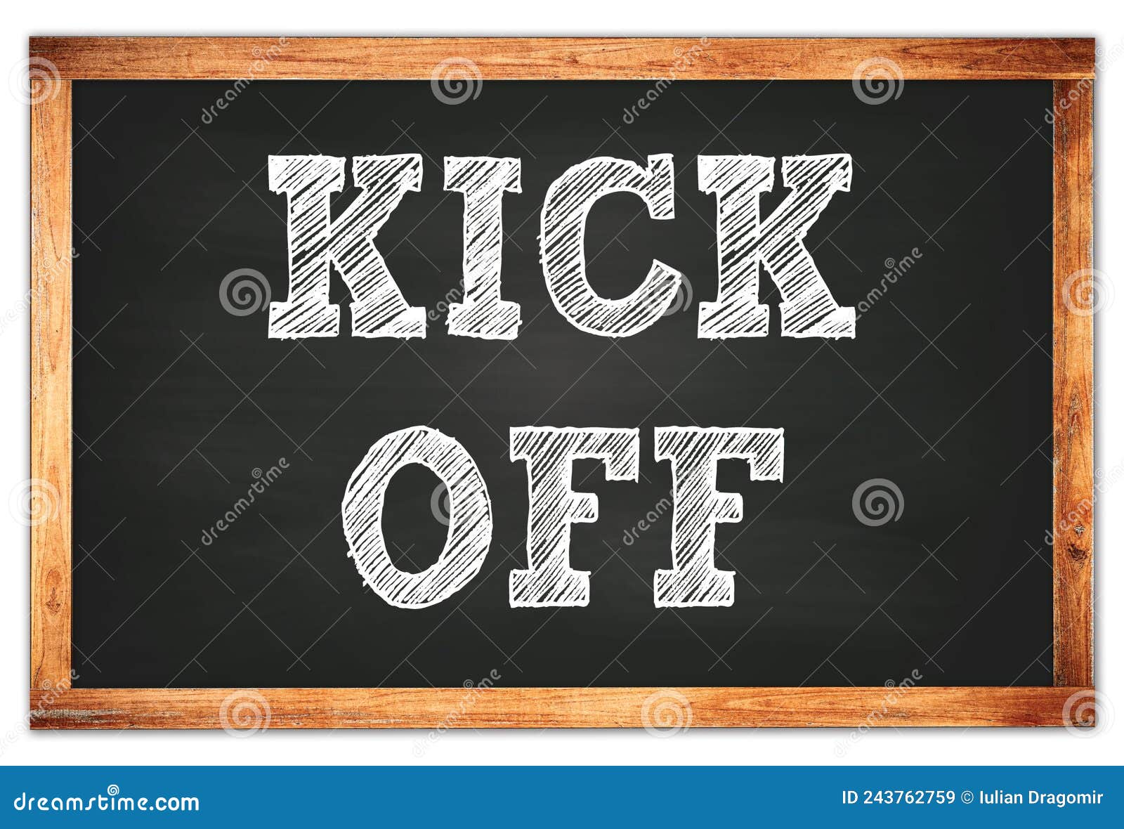 KICK OFF Words on Black Wooden Frame School Blackboard Stock ...